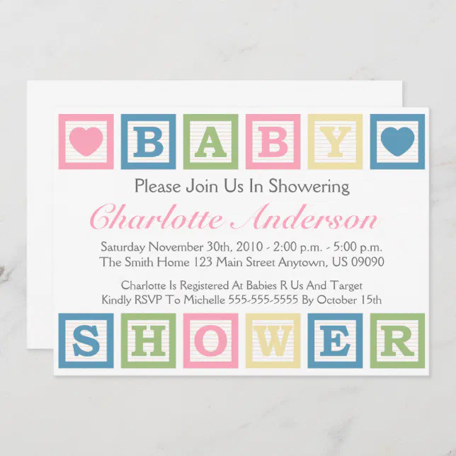 Building Blocks Baby Shower Invitiations (Pink) Invitation | Zazzle