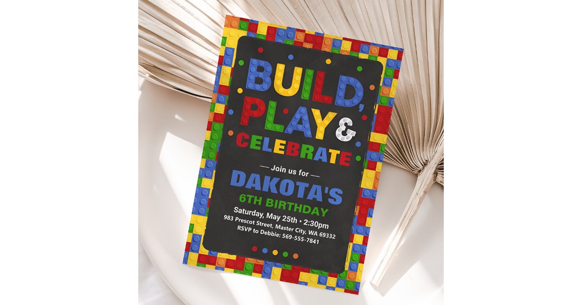 Building Blocks Birthday Boy Bricks Invitation | Zazzle
