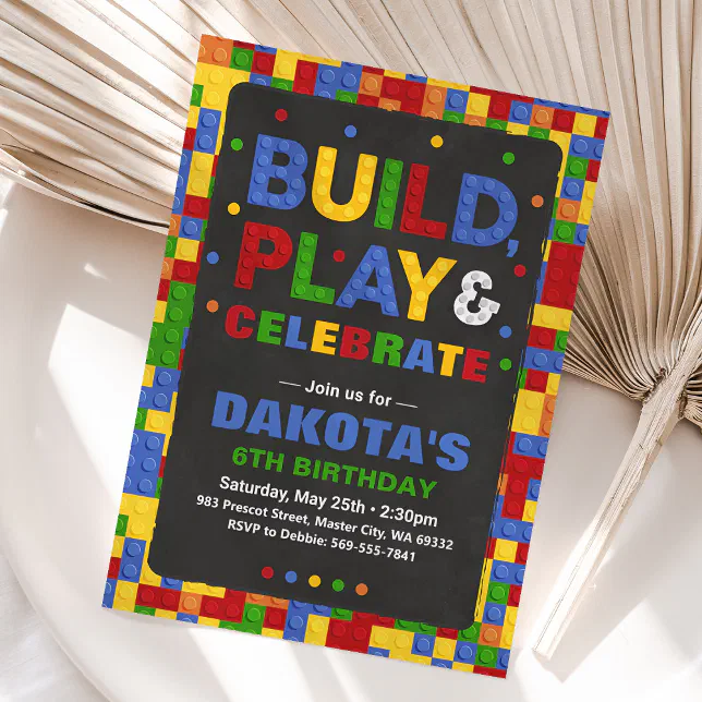 Building Blocks Birthday Boy Bricks Invitation | Zazzle