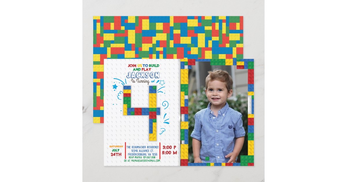Building Blocks Birthday Bricks 4 years Invitation | Zazzle