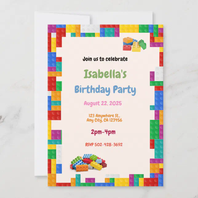Building Blocks Birthday Party Invitation | Zazzle