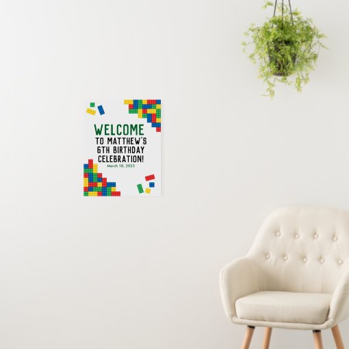 Building Blocks Birthday Party Welcome Poster | Zazzle