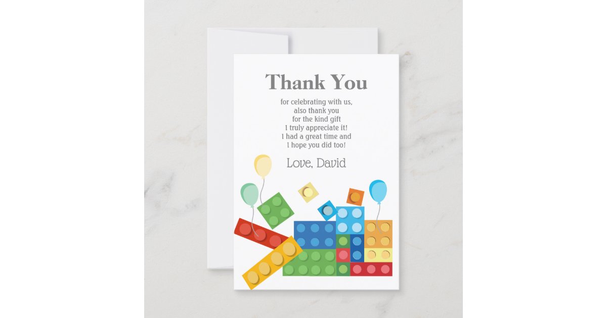 building blocks, block, toy brick thank you card | Zazzle