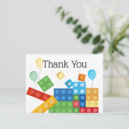 building blocks, block, toy brick thank you card | Zazzle