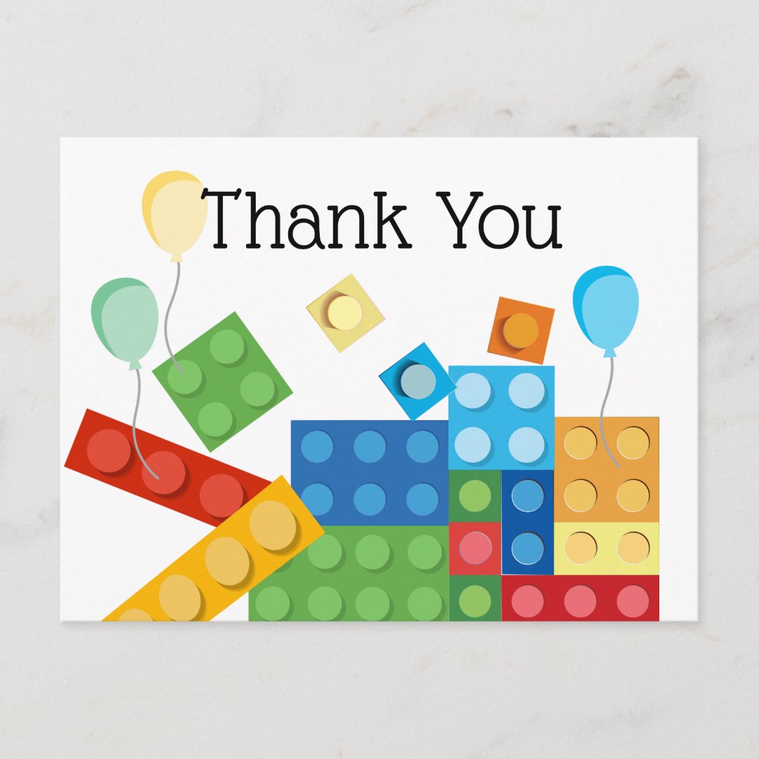 building blocks, block, toy brick thank you card | Zazzle