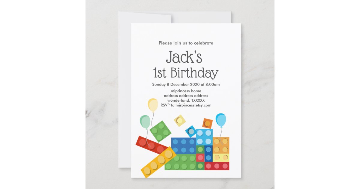 building blocks boy birthday invitation | Zazzle