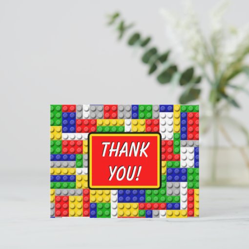 Building Blocks Boys Birthday Party Thank You Note Postcard | Zazzle