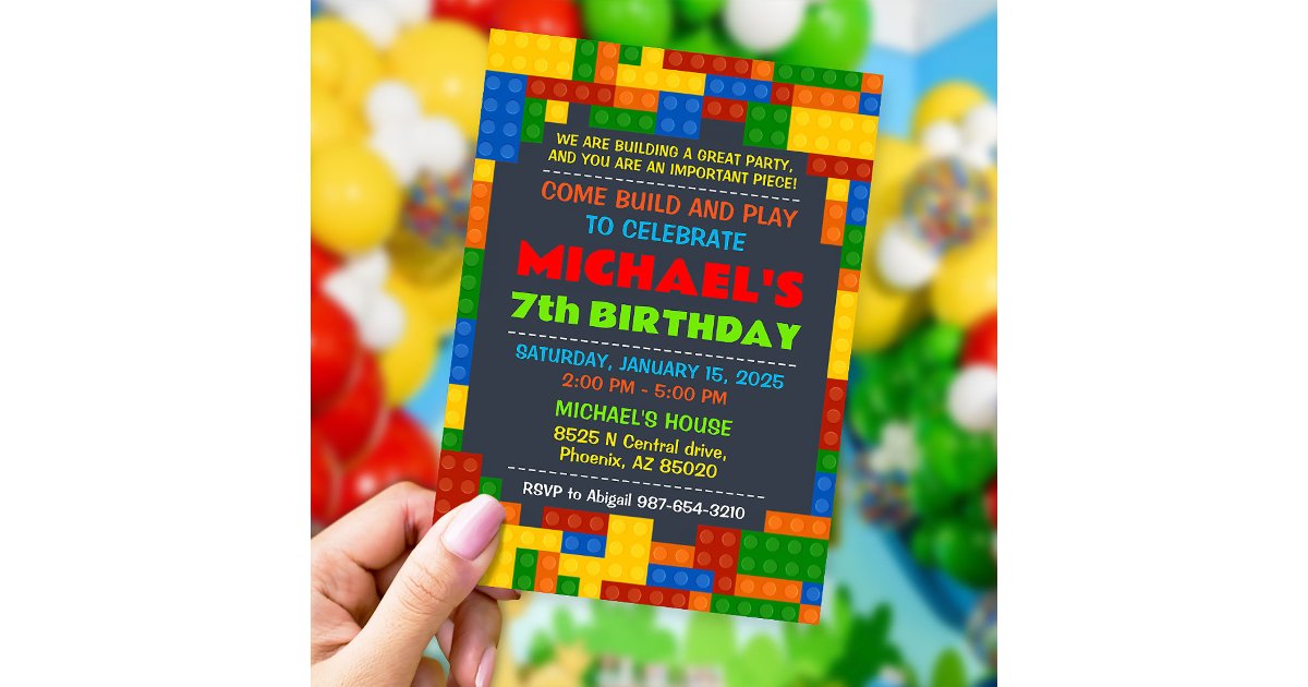 Building blocks invitation for birthday party | Zazzle