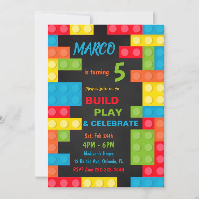 Building Blocks Invitations, Bricks Invitations | Zazzle