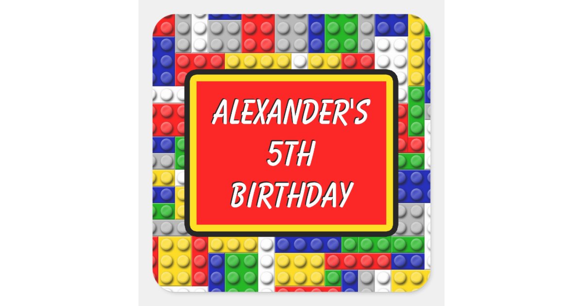 Building Blocks Primary Color Boy's Birthday/Party Square Sticker | Zazzle