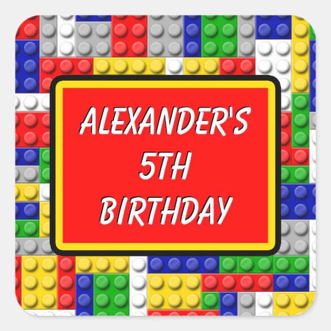 Building Blocks Primary Color Boy's Birthday/Party Square Sticker | Zazzle