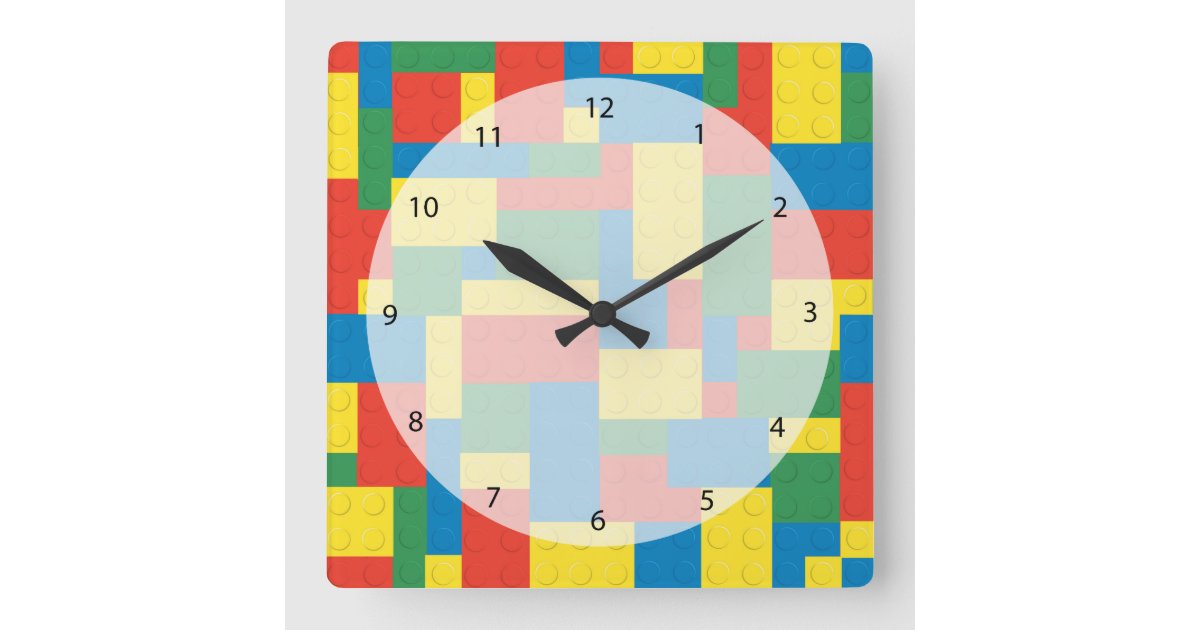 Building blocks square wall clock | Zazzle
