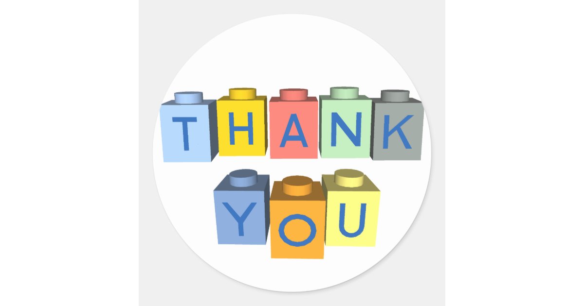 Building Blocks Thank You Message Classic Round Sticker | Zazzle