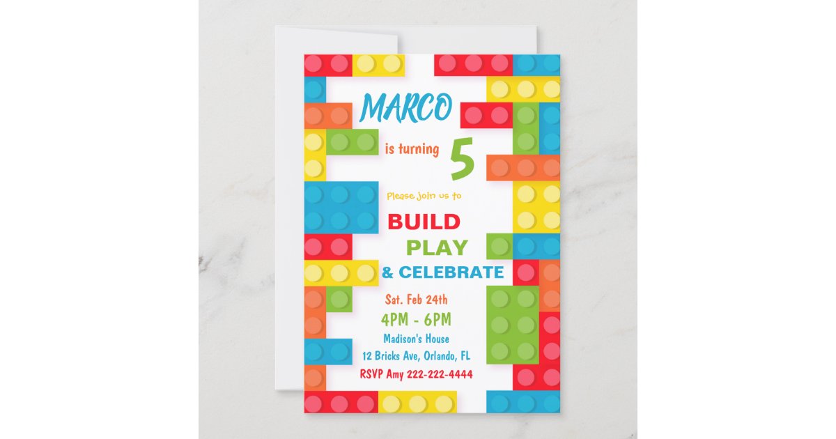 Building Brick Invitations, Boy Birthday Invites | Zazzle