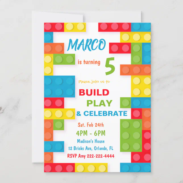 Building Brick Invitations, Boy Birthday Invites | Zazzle