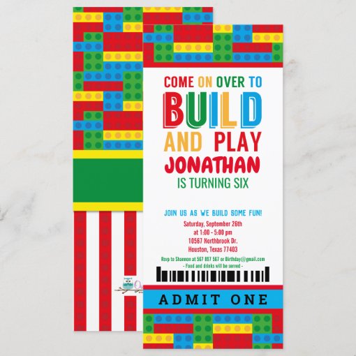Building bricks birthday party invitation | Zazzle