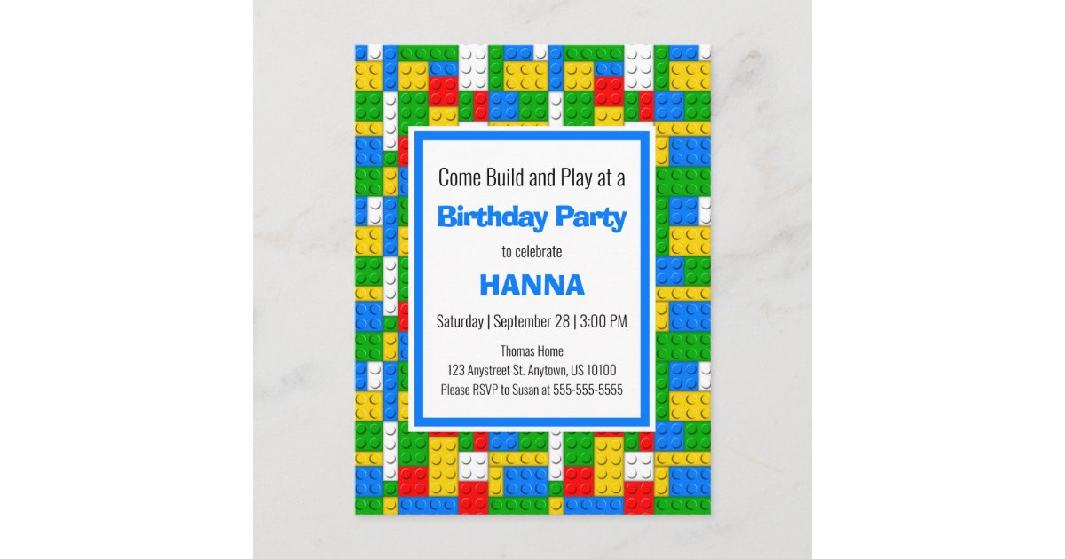 Building Bricks Construction Toy Theme Invitation Postcard | Zazzle