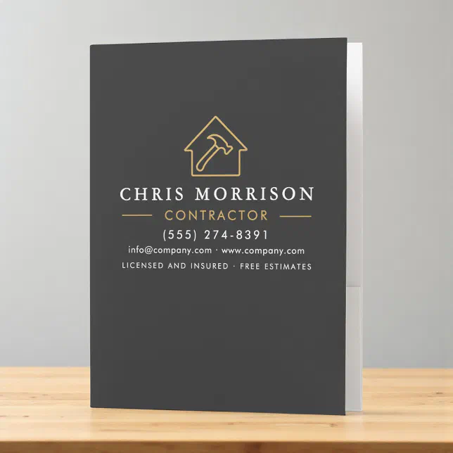 Building Construction Black Gold Pocket Folder | Zazzle
