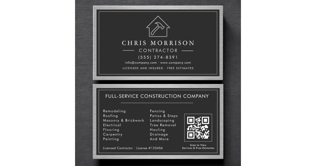 Building Construction Black Silver Metal QR Code Business Card | Zazzle