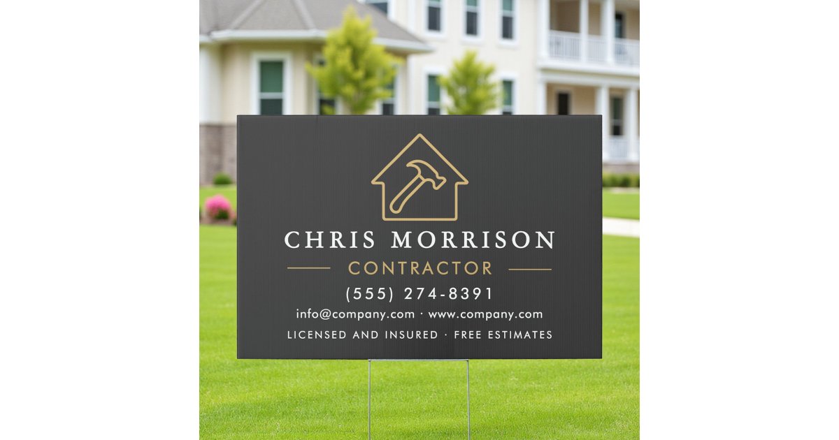 Building Construction Contractor Black Gold Sign | Zazzle