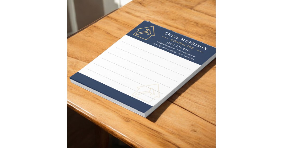 Building Construction Navy Blue Gold Notepad | Zazzle