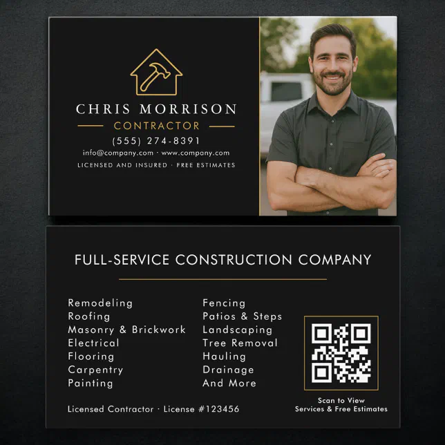 Building Construction QR Code Photo Black Gold Business Card | Zazzle