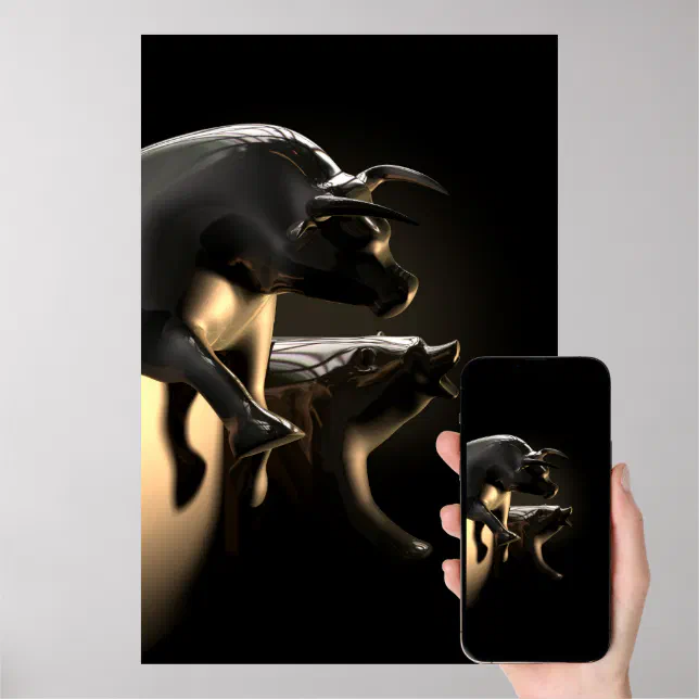 Bull And Bear Market Statues Poster | Zazzle