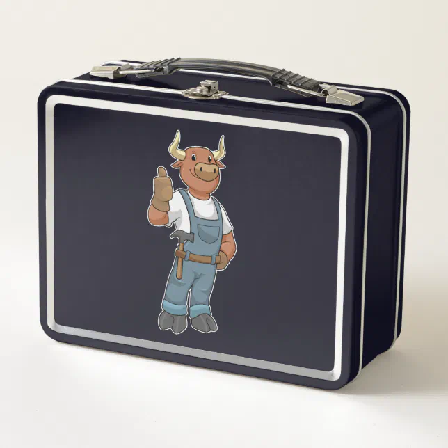 Bull as Handyman with Hammer Metal Lunch Box | Zazzle