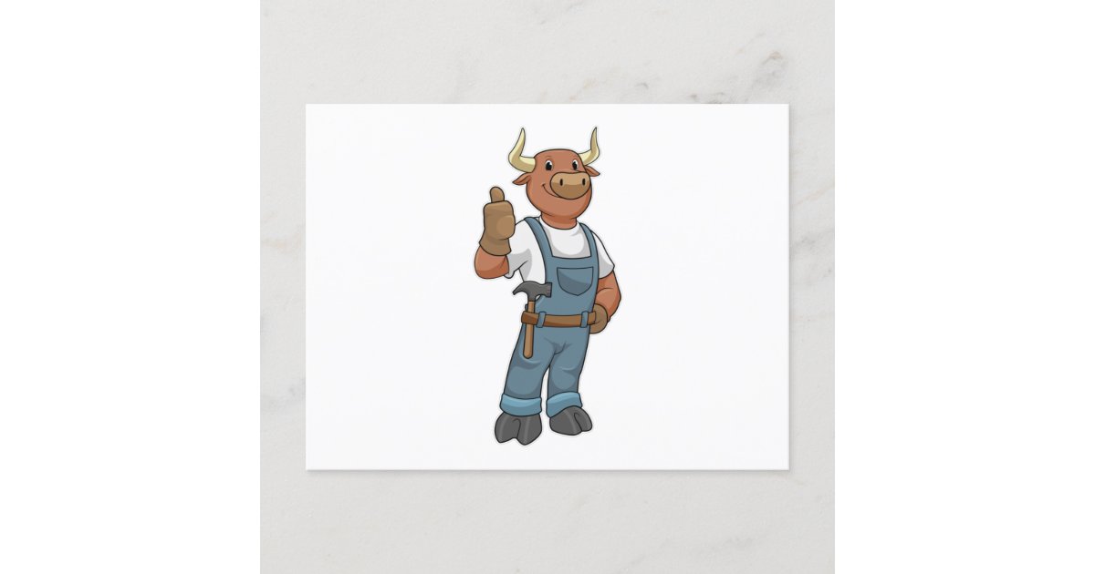 Bull as Handyman with Hammer Postcard | Zazzle
