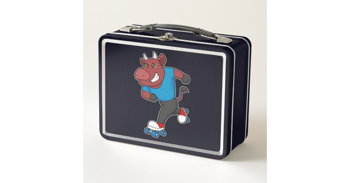 Bull at Inline skating with Roller skates Metal Lunch Box | Zazzle