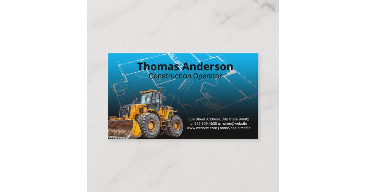 Bull Dozer | Construction Blue Prints Business Card | Zazzle