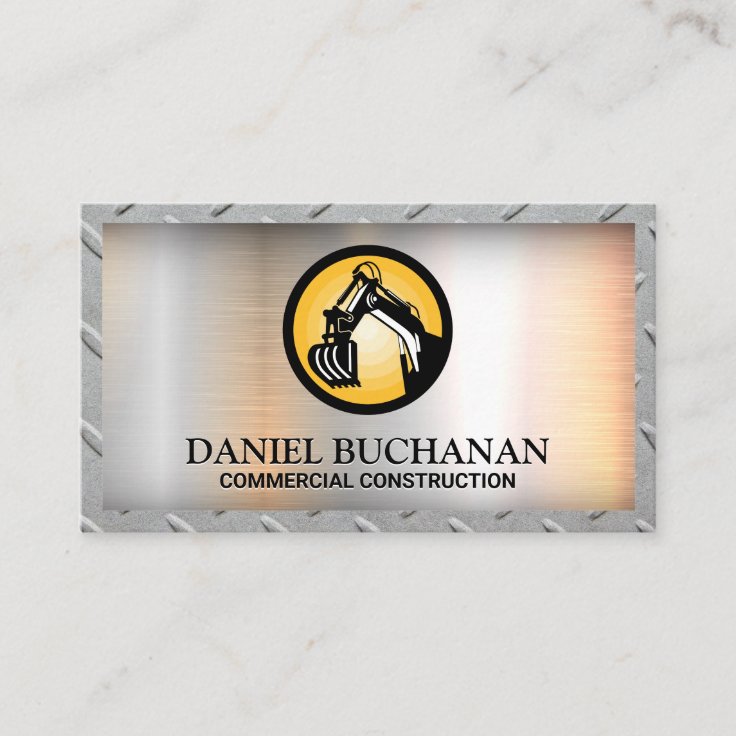 Bull Dozer Logo | Steel Grid Border Business Card | Zazzle