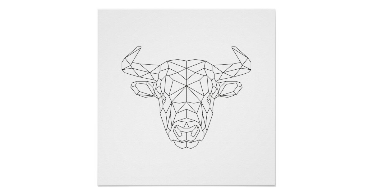 Bull Head Geometric Black & White Modern Art Print | Zazzle