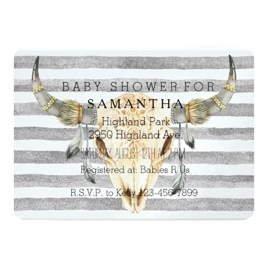 Bull Head Grey Stripes baby shower Invitation | Zazzle.com