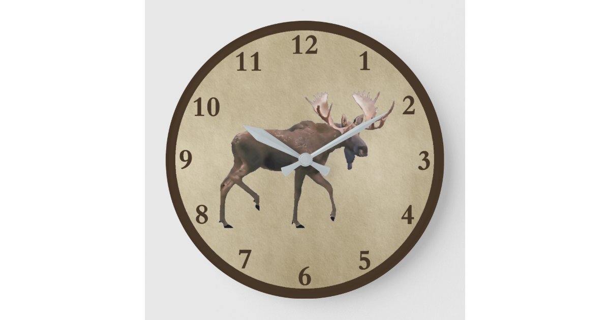 Bull Moose On Parchment Large Clock | Zazzle