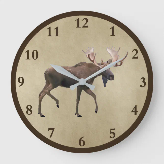 Bull Moose On Parchment Large Clock | Zazzle