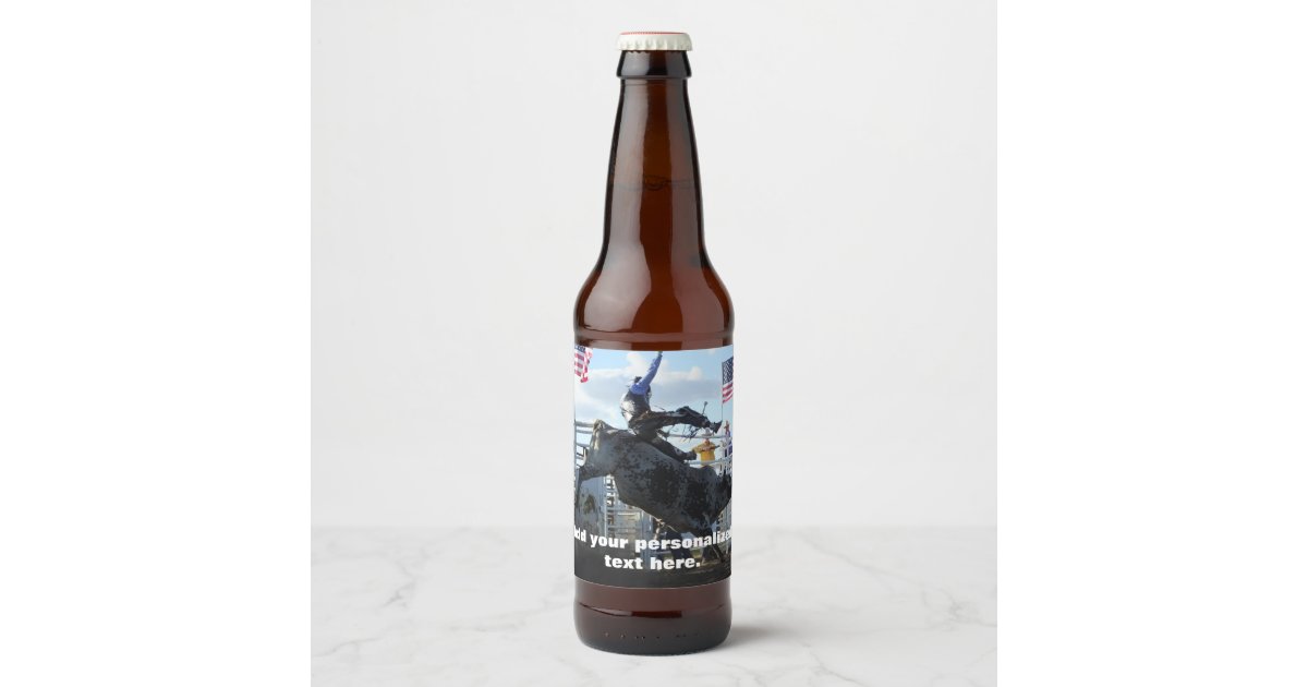 Bull Rider and Bucking Bull Rodeo Beer Bottle Label | Zazzle