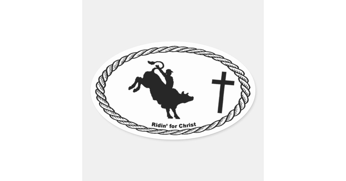 Bull Riding Cross Euro Style Oval Sticker | Zazzle
