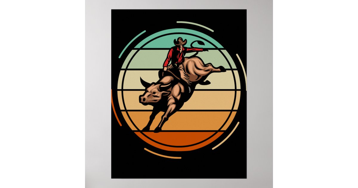 Bull Riding Rodeo Rider Cowboy Western Vintage Poster | Zazzle