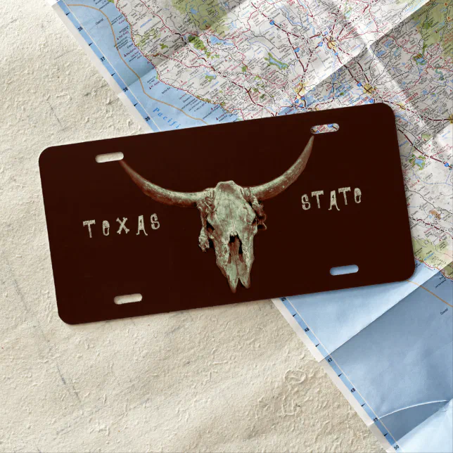 Bull Skull Brown Rustic Country Western Farm Texas License Plate | Zazzle