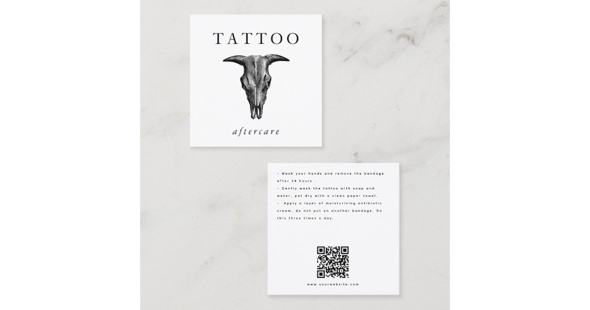 Bull Skull Tattoo Aftercare Instructions QR Code Square Business Card ...