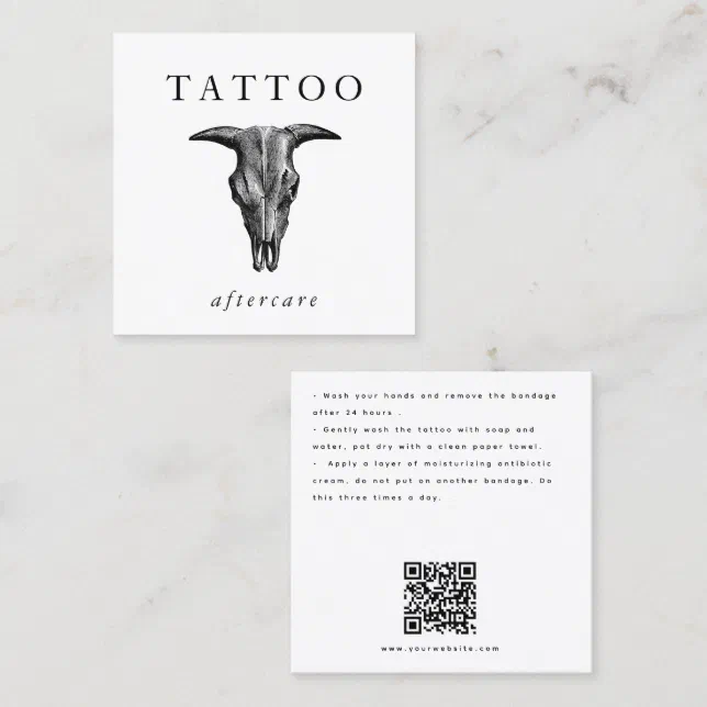 Bull Skull Tattoo Aftercare Instructions QR Code Square Business Card ...