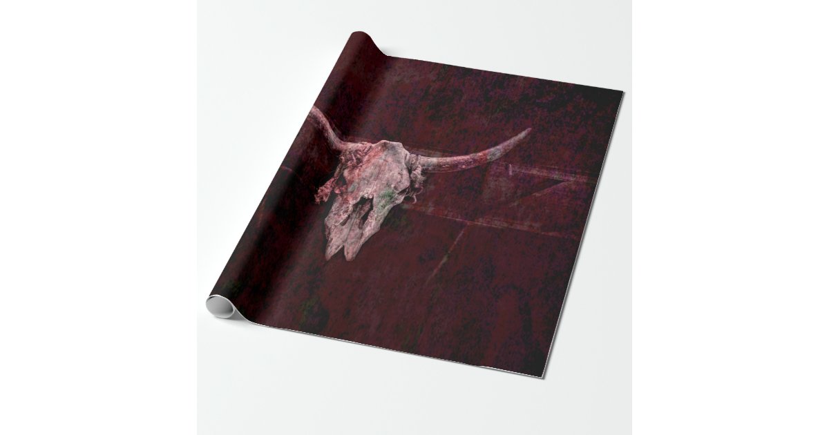 Bull Skull Western Country Red Brown Old Rustic Wrapping Paper | Zazzle