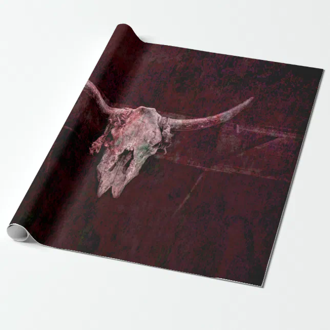 Bull Skull Western Country Red Brown Old Rustic Wrapping Paper | Zazzle