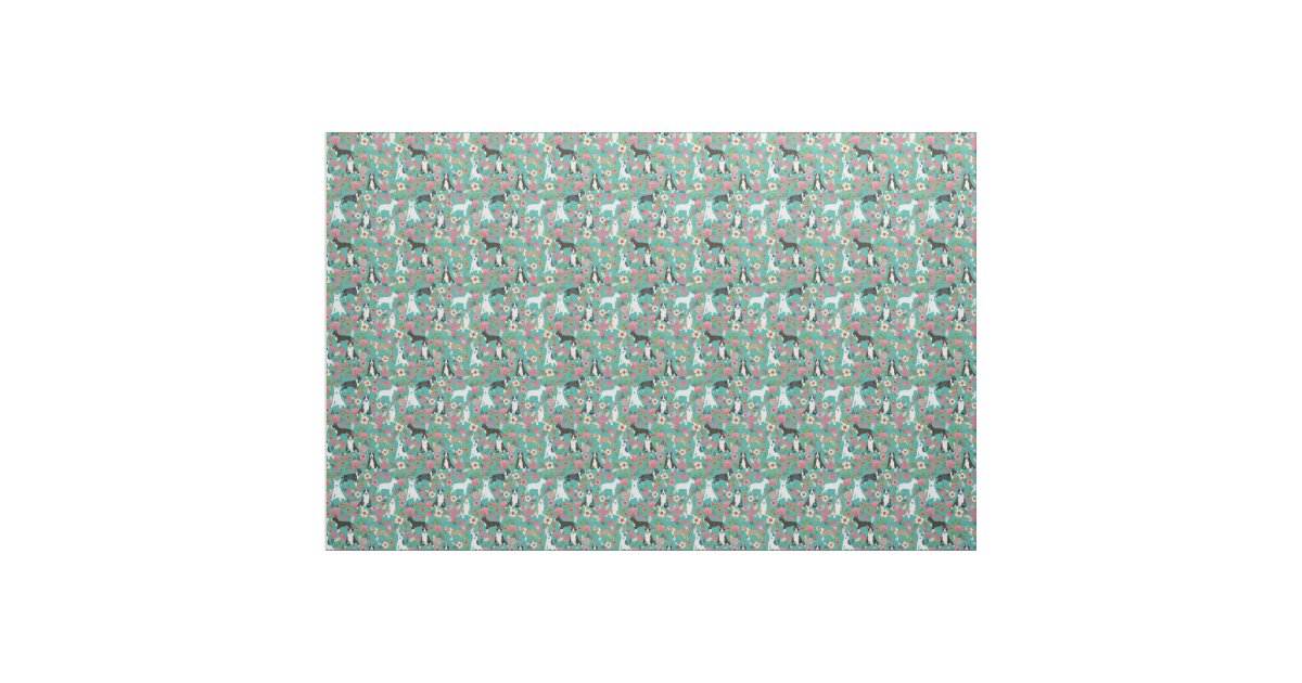 Bull Terrier dog vintage florals turquoise Fabric | Zazzle