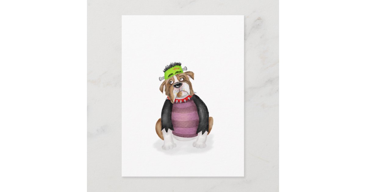 Bulldog dressed as Frankenstein's Monster postcard | Zazzle