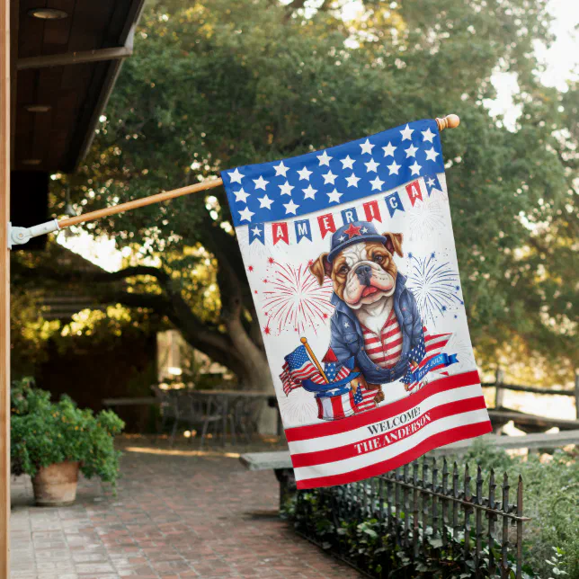 Bulldog Happy 4Th Of July America Independence Day House Flag | Zazzle