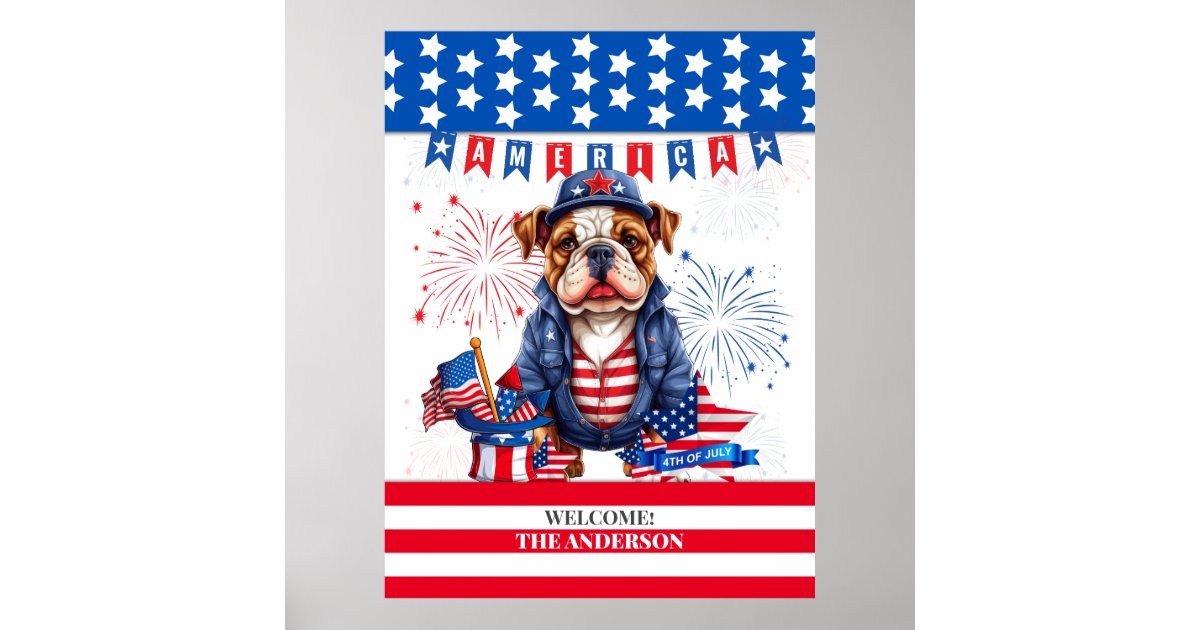 Bulldog Happy 4Th Of July America Independence Day Poster | Zazzle