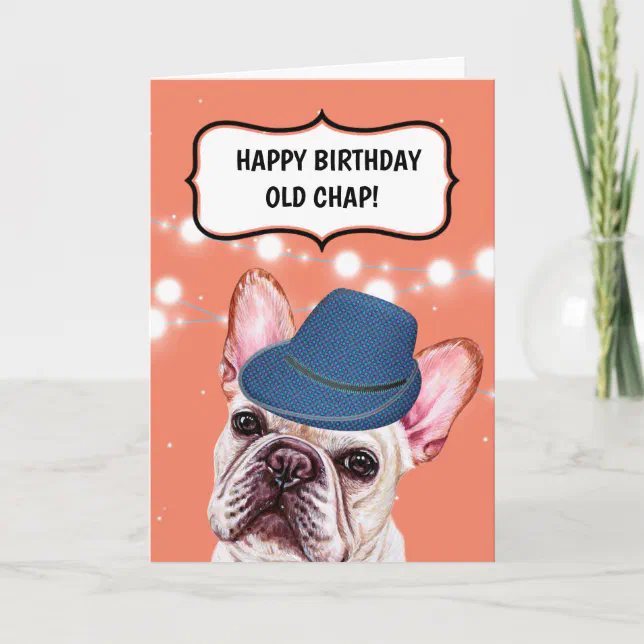 Bulldog wearing plaid hat British old chap humor Card | Zazzle