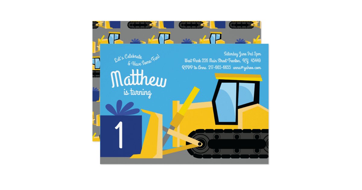 Bulldozer 1st Birthday Invitations | Zazzle.com